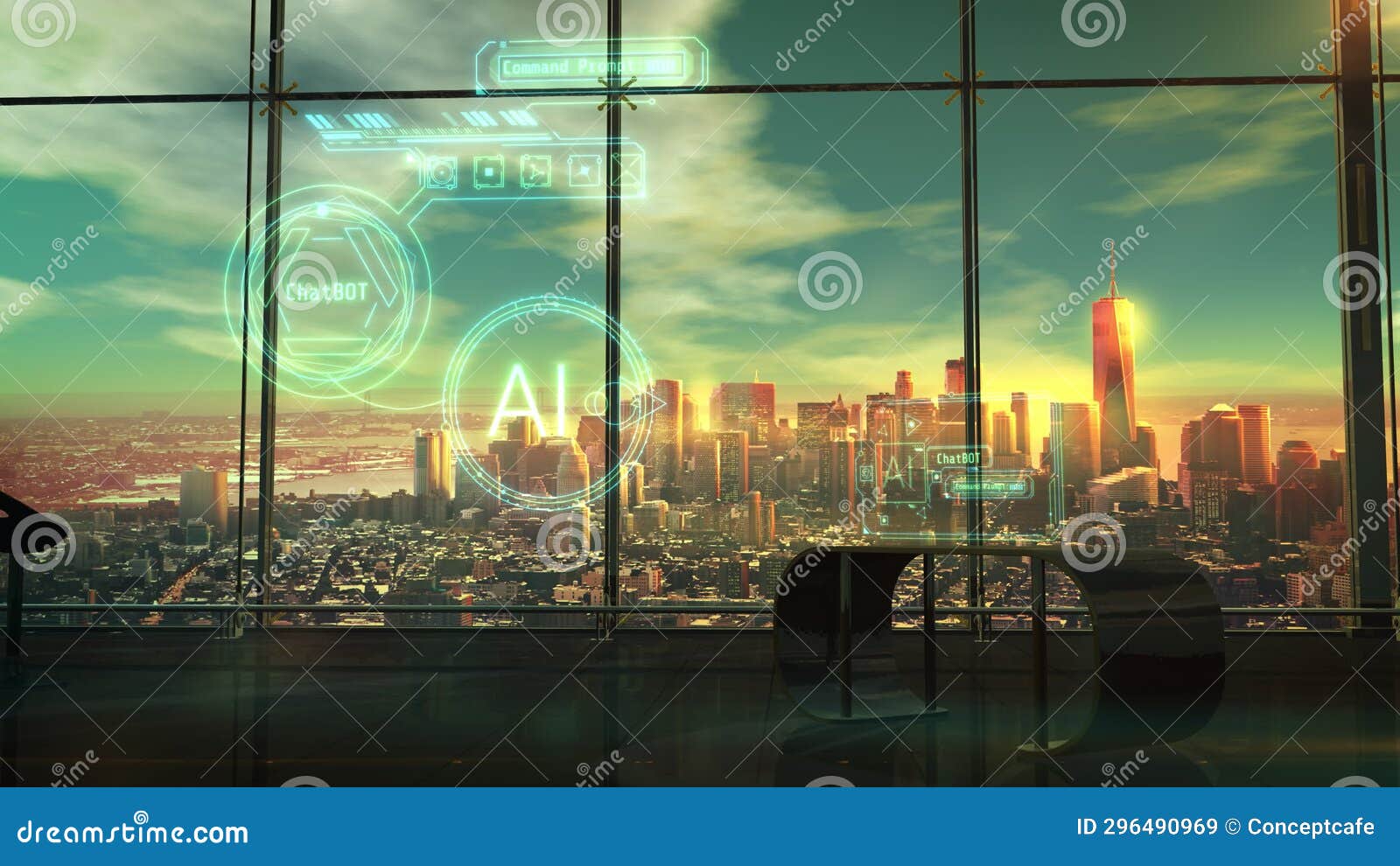 Holograms of Artificial Intelligence in the Office. 3D Render Stock ...