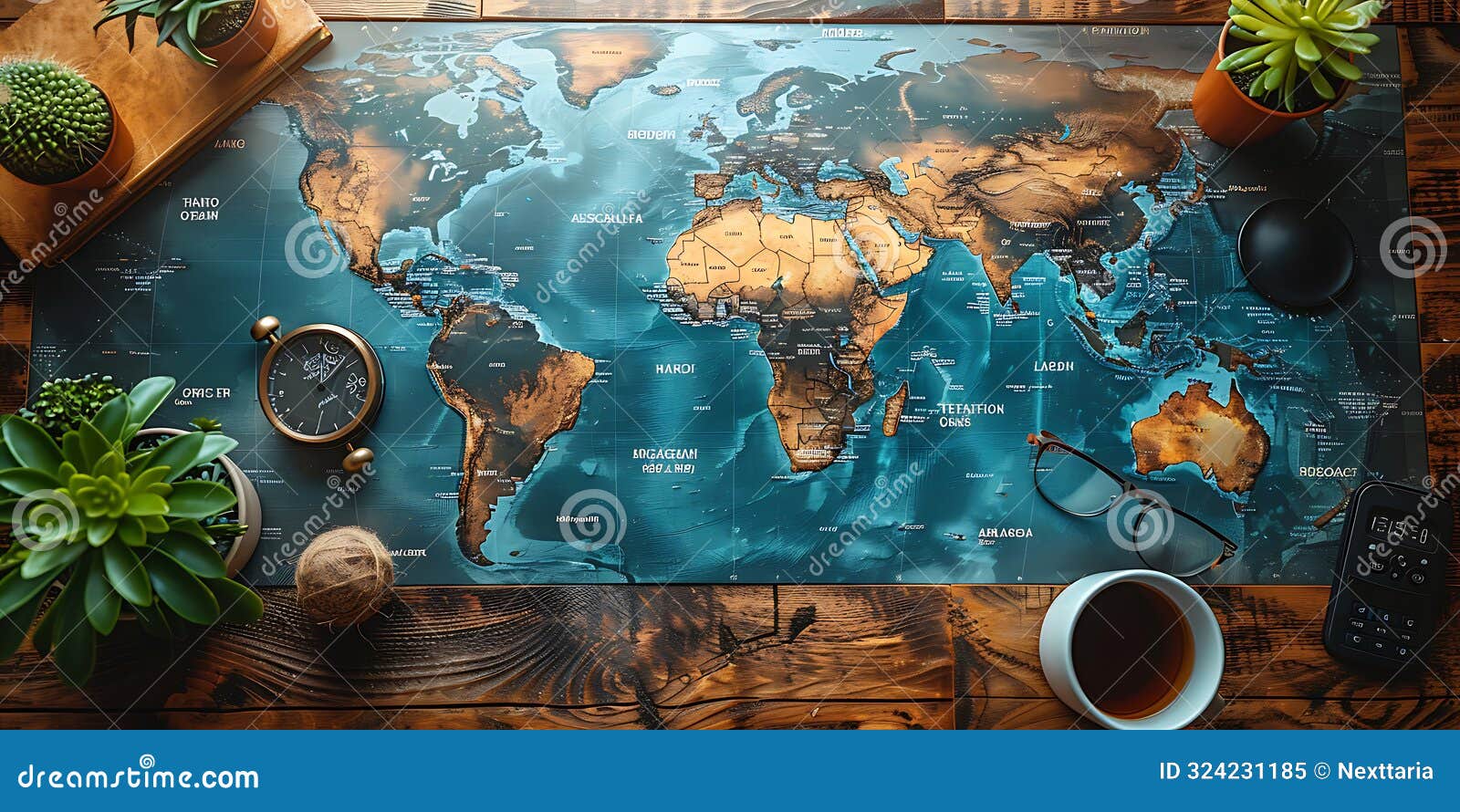 Modern Office Efficiency with World Map Backdrop Stock Illustration ... Modern Office Efficiency with World Map Backdrop Stock Illustration ...