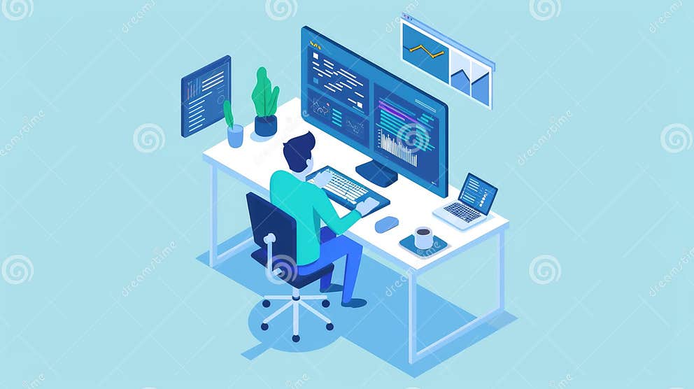 In a Modern Office, Employees Work with Computers and Laptops To Create ...