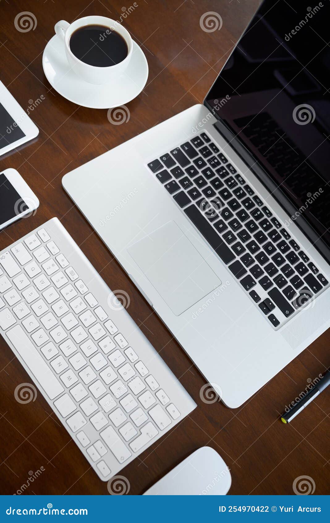 The Modern Office Essentials. High Angle Shot of Various Digital ...