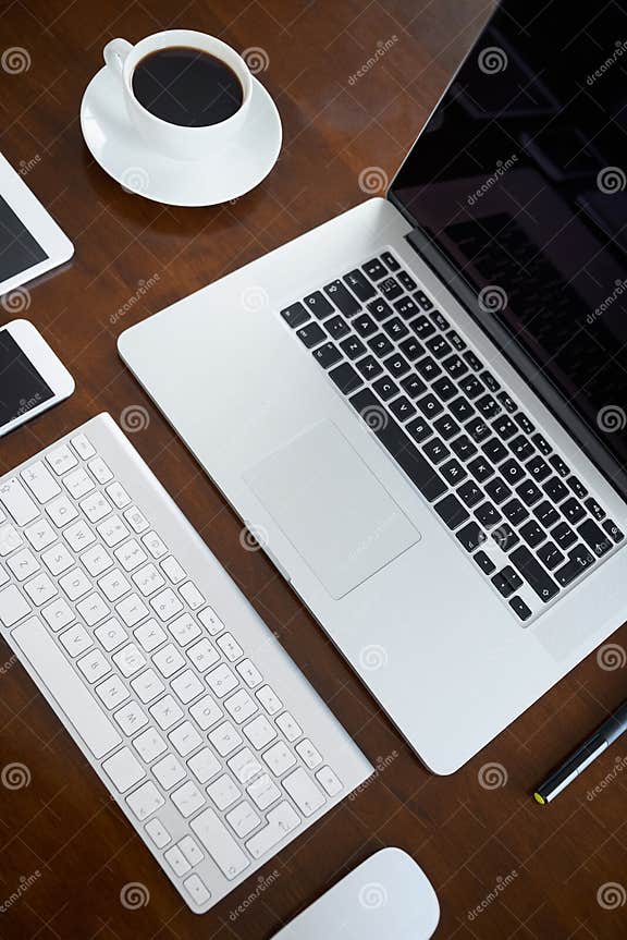 The Modern Office Essentials. High Angle Shot of Various Digital ...