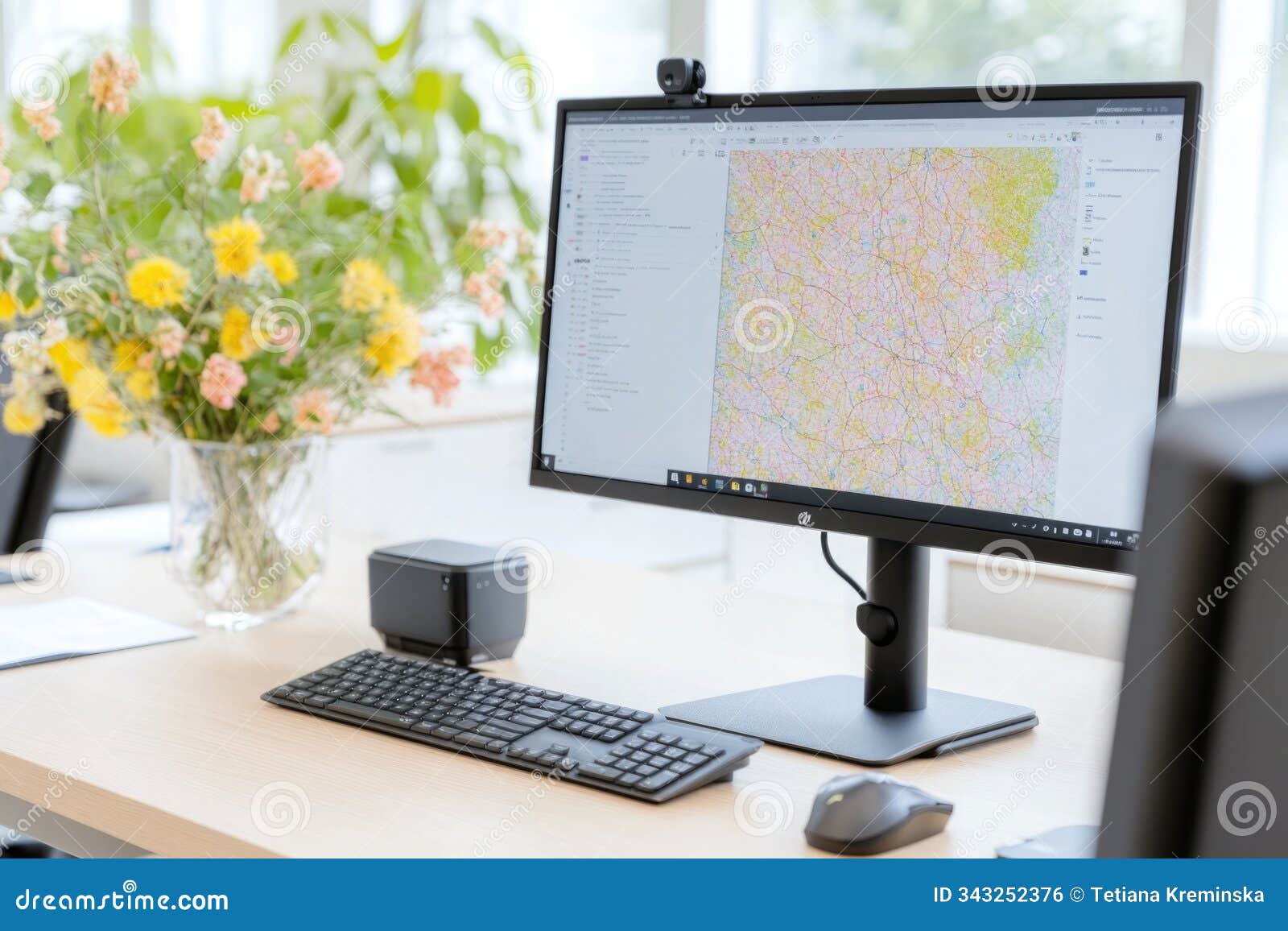 Modern Office with GIS Technology and Geographic Layers Display Stock ...