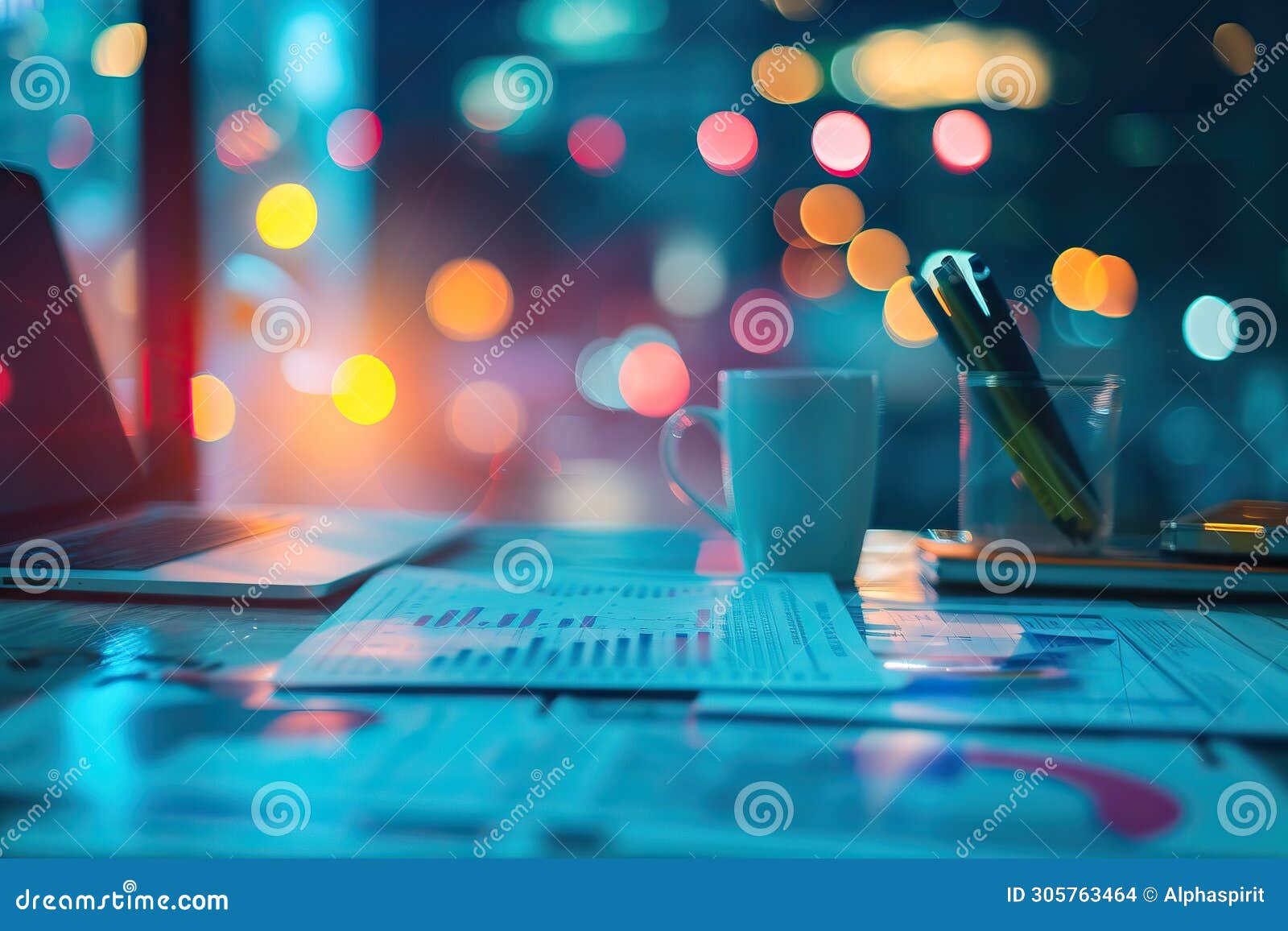 Modern Office with Graph Sheets and Laptop on a Desk. Generative AI ...