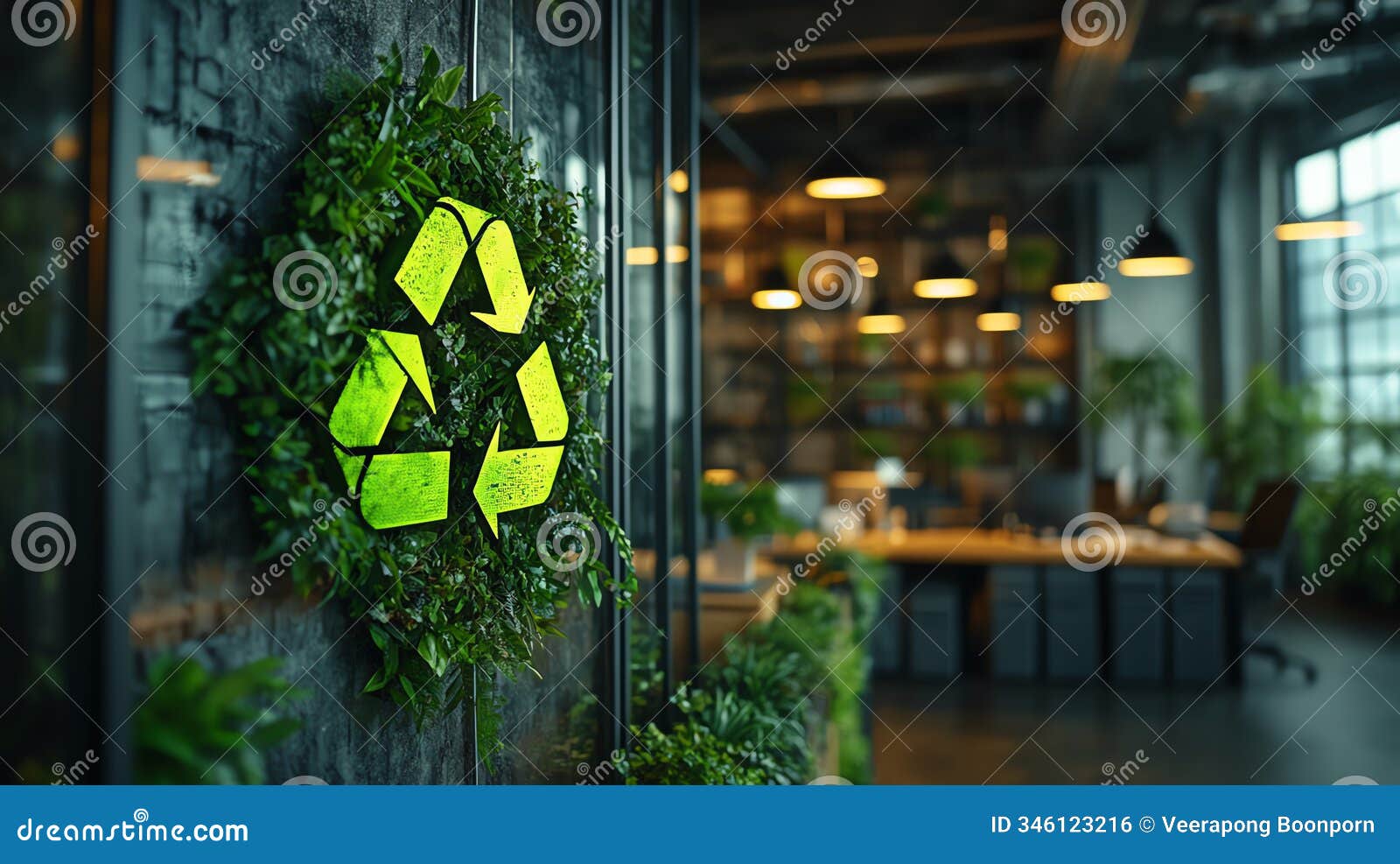 Modern Office with a Greenery Backdrop Promoting Sustainability and ...