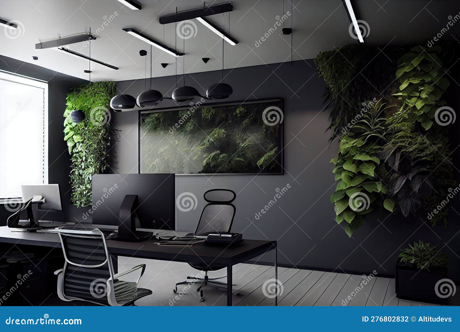 Modern Office with Greenery on Every Surface, Including the Walls and ...