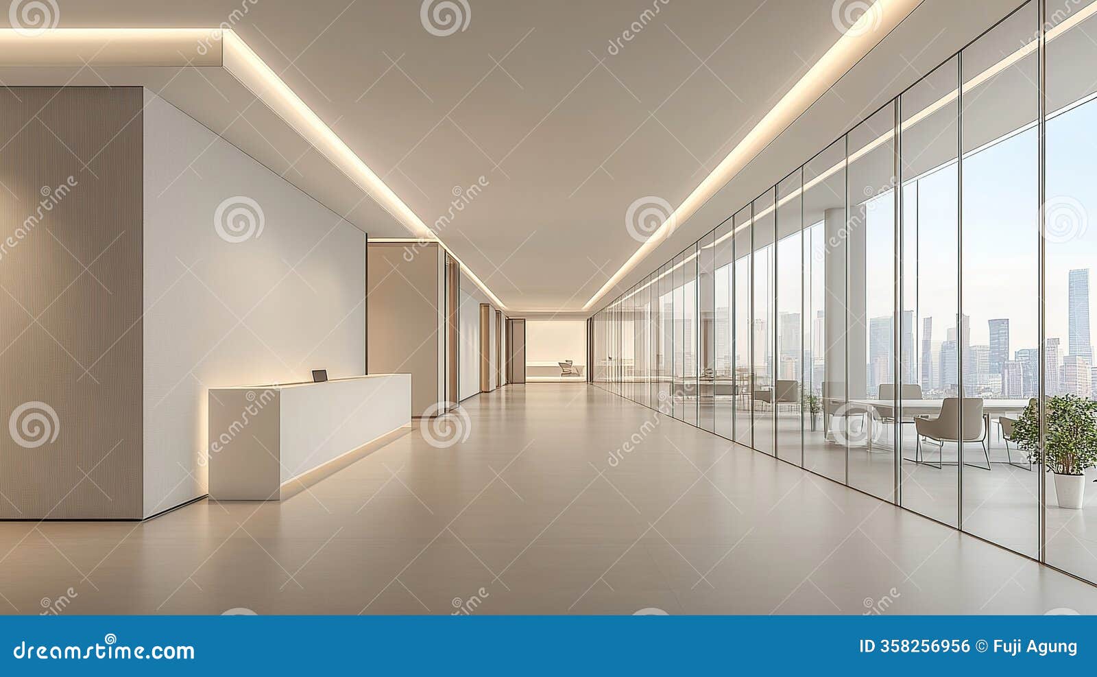 Modern Office Hallway, City View, Reception Desk, Corporate Stock ...