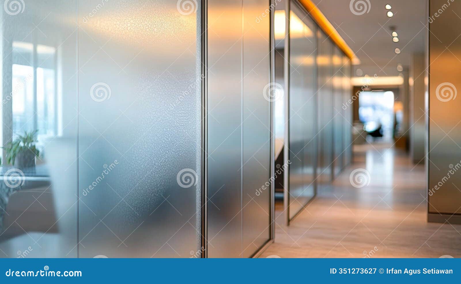 Modern Office Hallway with Frosted Glass Partitions Stock Illustration ...