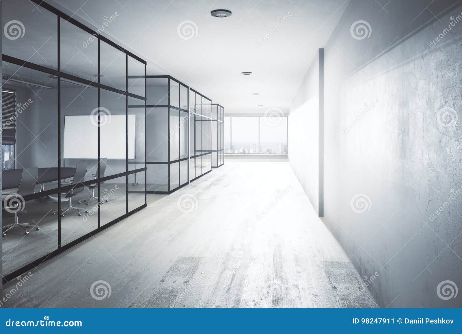 Office Hallway With Elevator And Screen Billboard Vector Illustration ...
