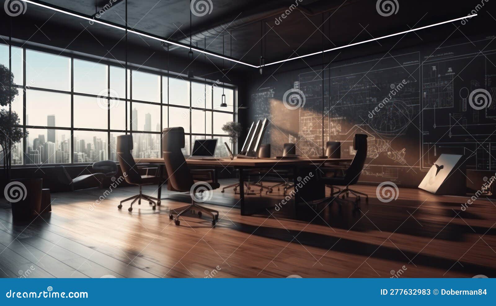 Modern Office in High-tech Style, with Beautiful Evening Light, Large ...