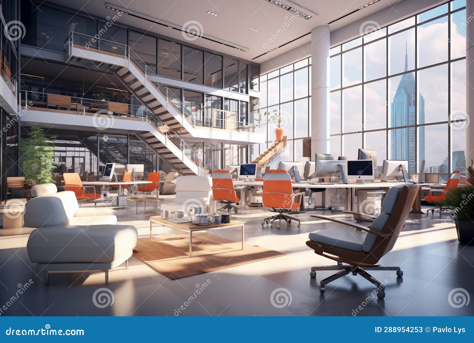 Modern Office Interior. Big Office Stock Illustration - Illustration of ...