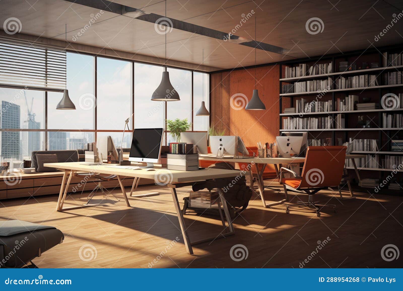 Modern Office Interior. Big Office Stock Illustration - Illustration of ...