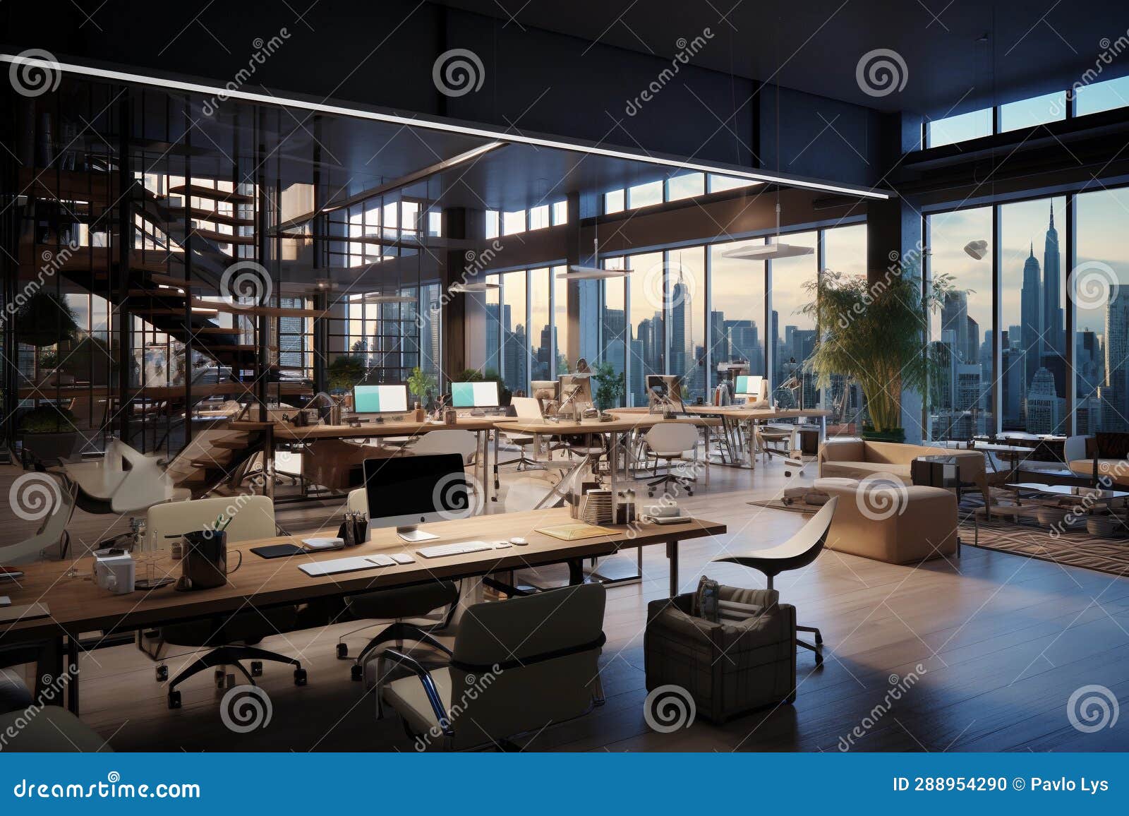 Modern Office Interior. Big Office Stock Illustration - Illustration of ...