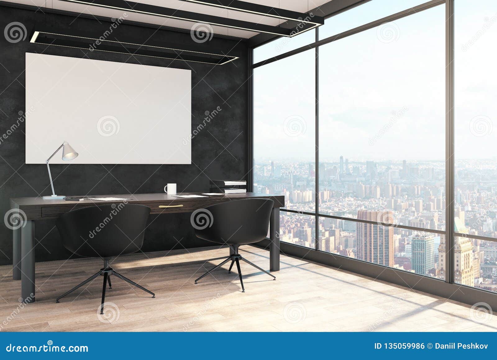 Modern Office Interior with Billboard Stock Illustration - Illustration ...