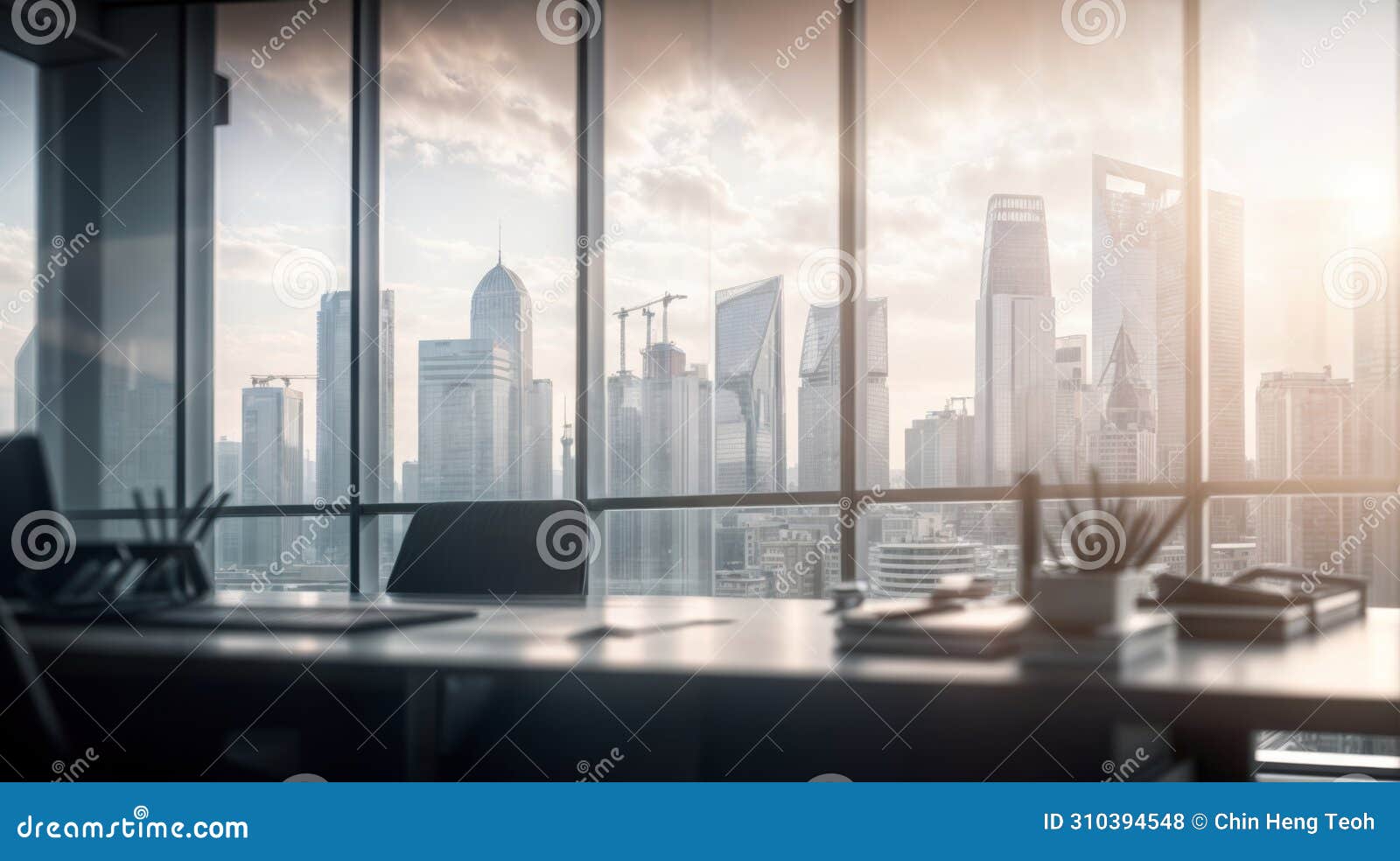 Modern Office Interior with City View and Daylight Stock Illustration ...