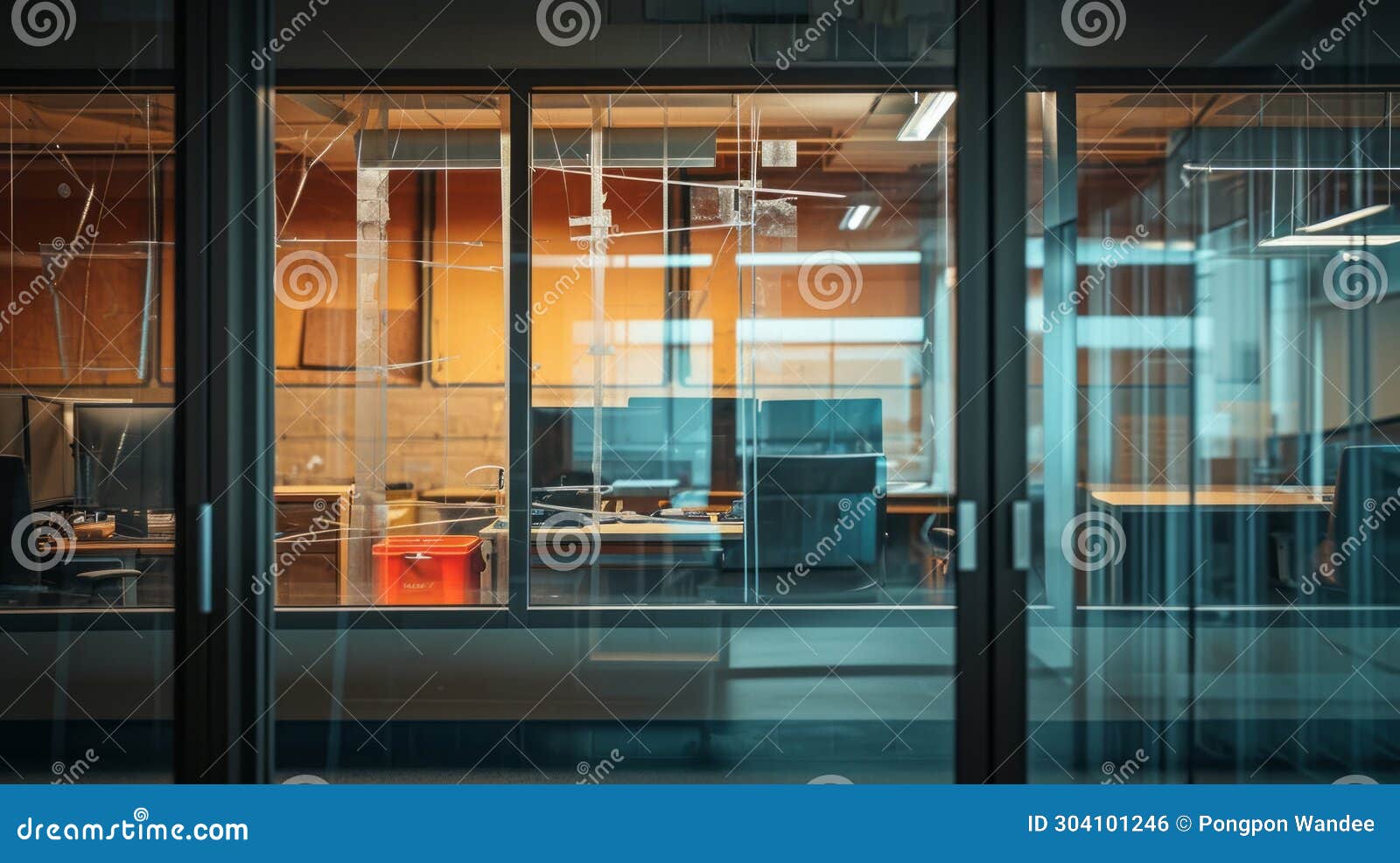 A Modern Office Interior with Computers, Chairs, and Tables Visible ...