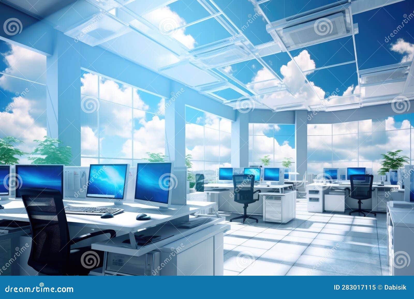 Modern Office Interior with Computers for Working. Generative AI Stock ...