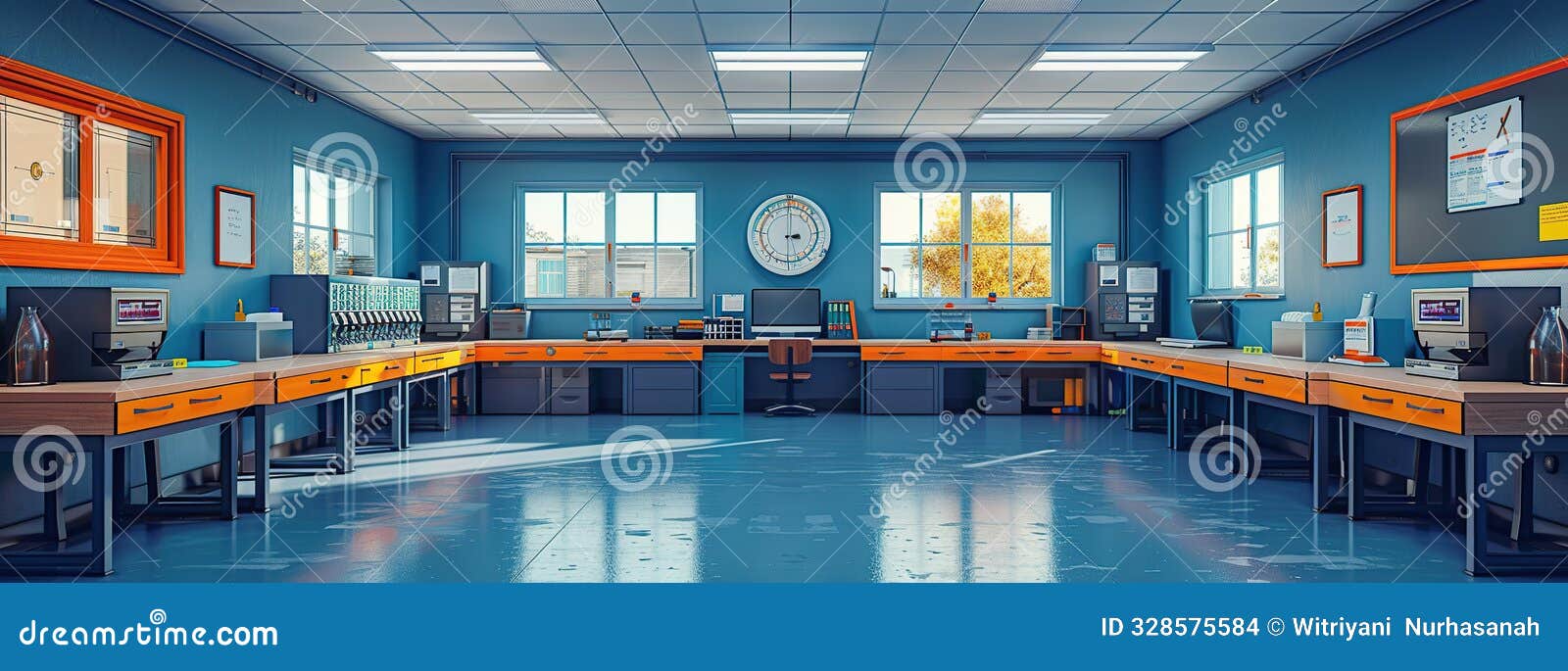 Modern Office Interior Design with Blue and Orange Color Scheme Stock ...