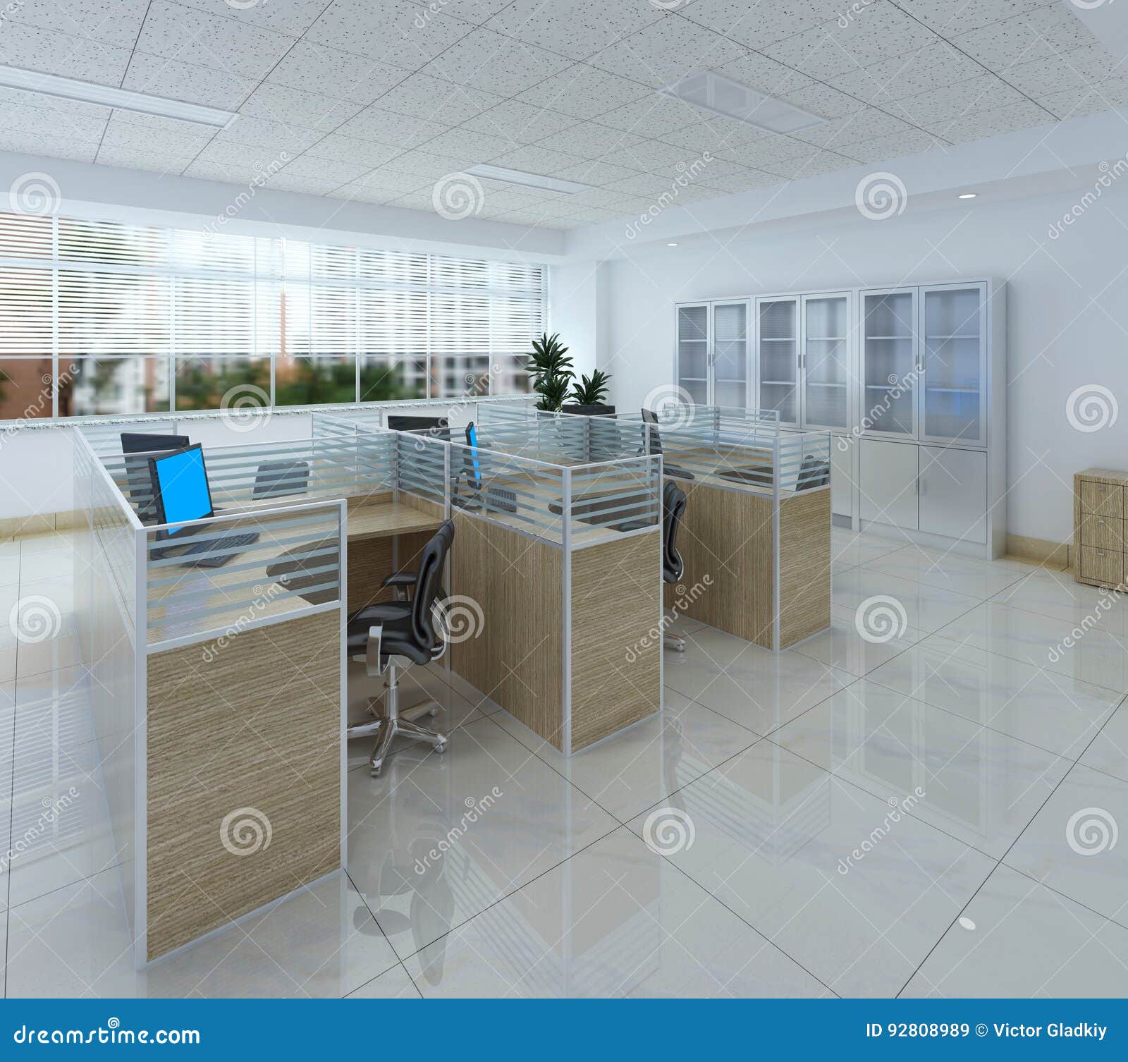 The Modern Office Interior Design 3d Illustration Stock Illustration ...