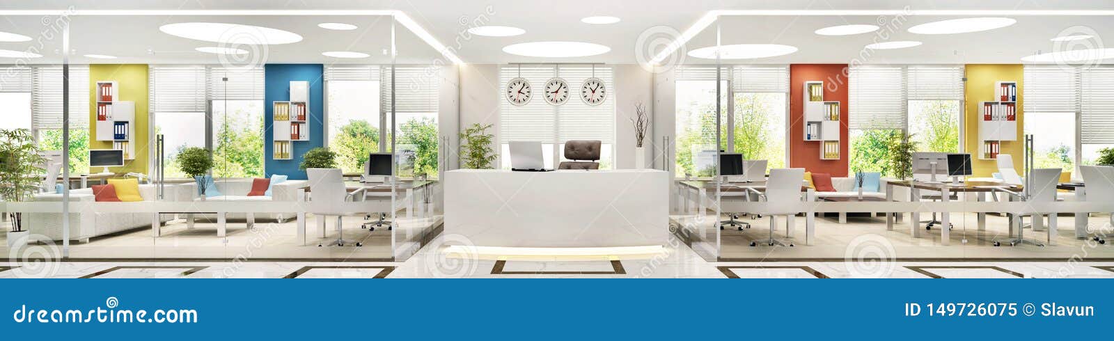 Modern Office Interior Design. Panoramic View Stock Image - Image of ...