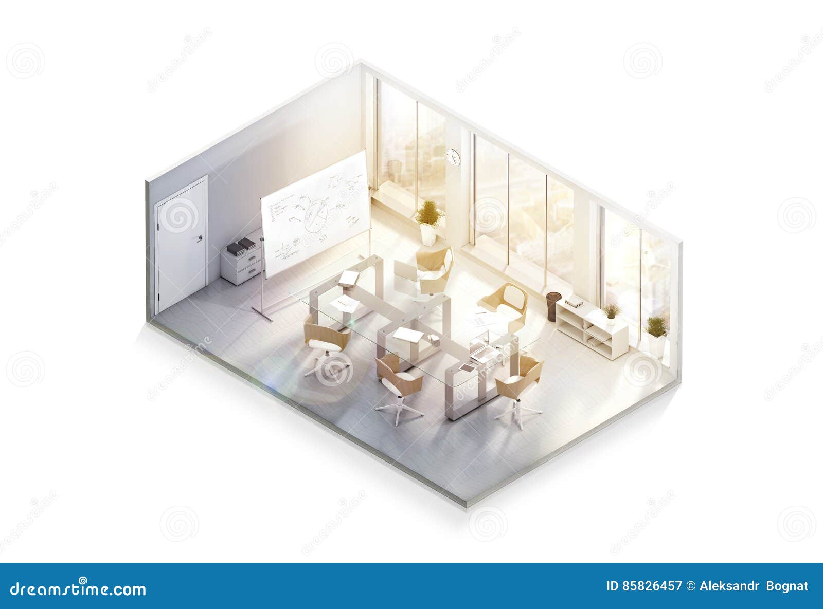 Modern Office Interior Design Mockup, Isometric View Stock Illustration ...