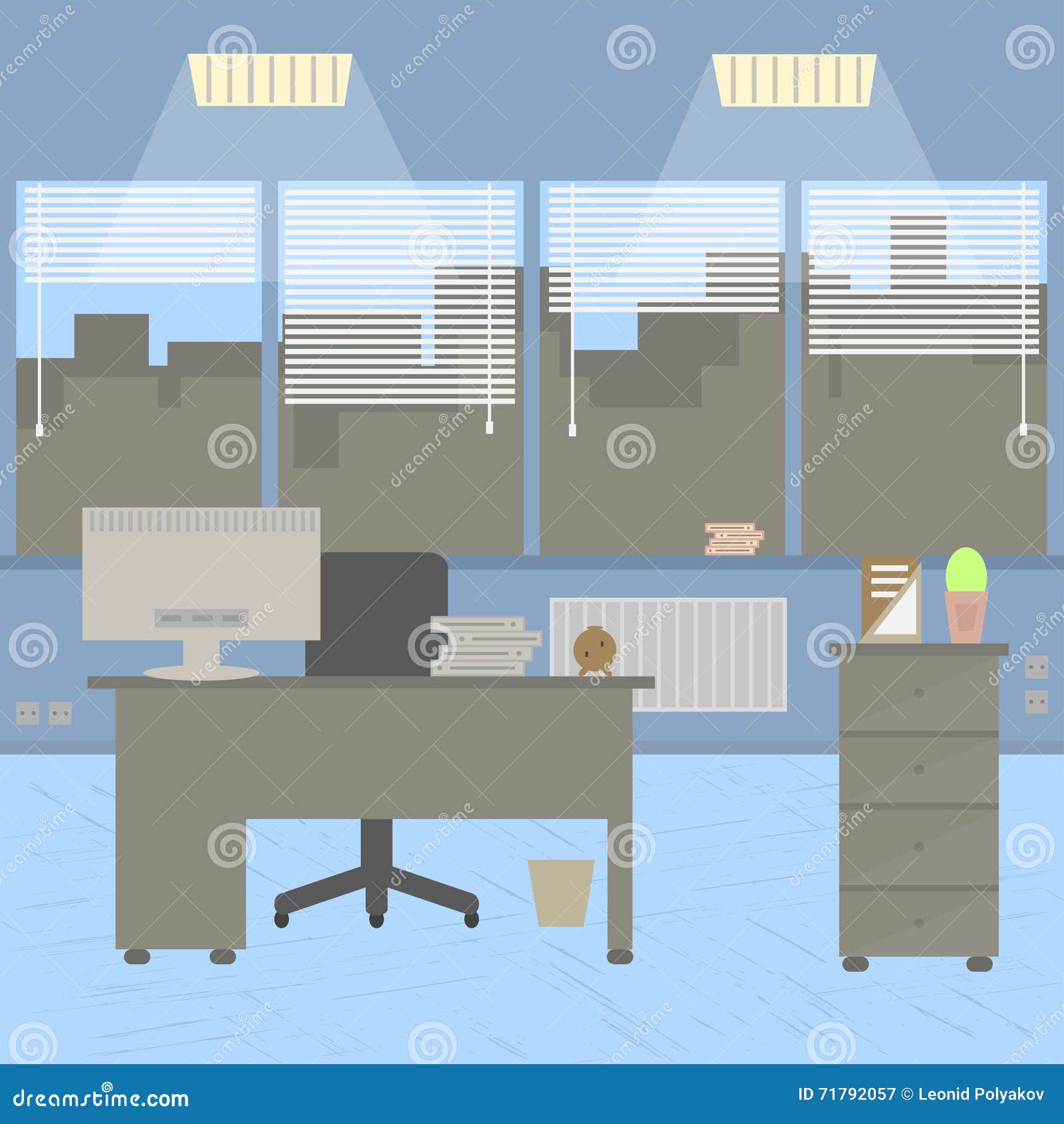 Modern Office Interior with Designer Desktop in Flat Design. Interior ...