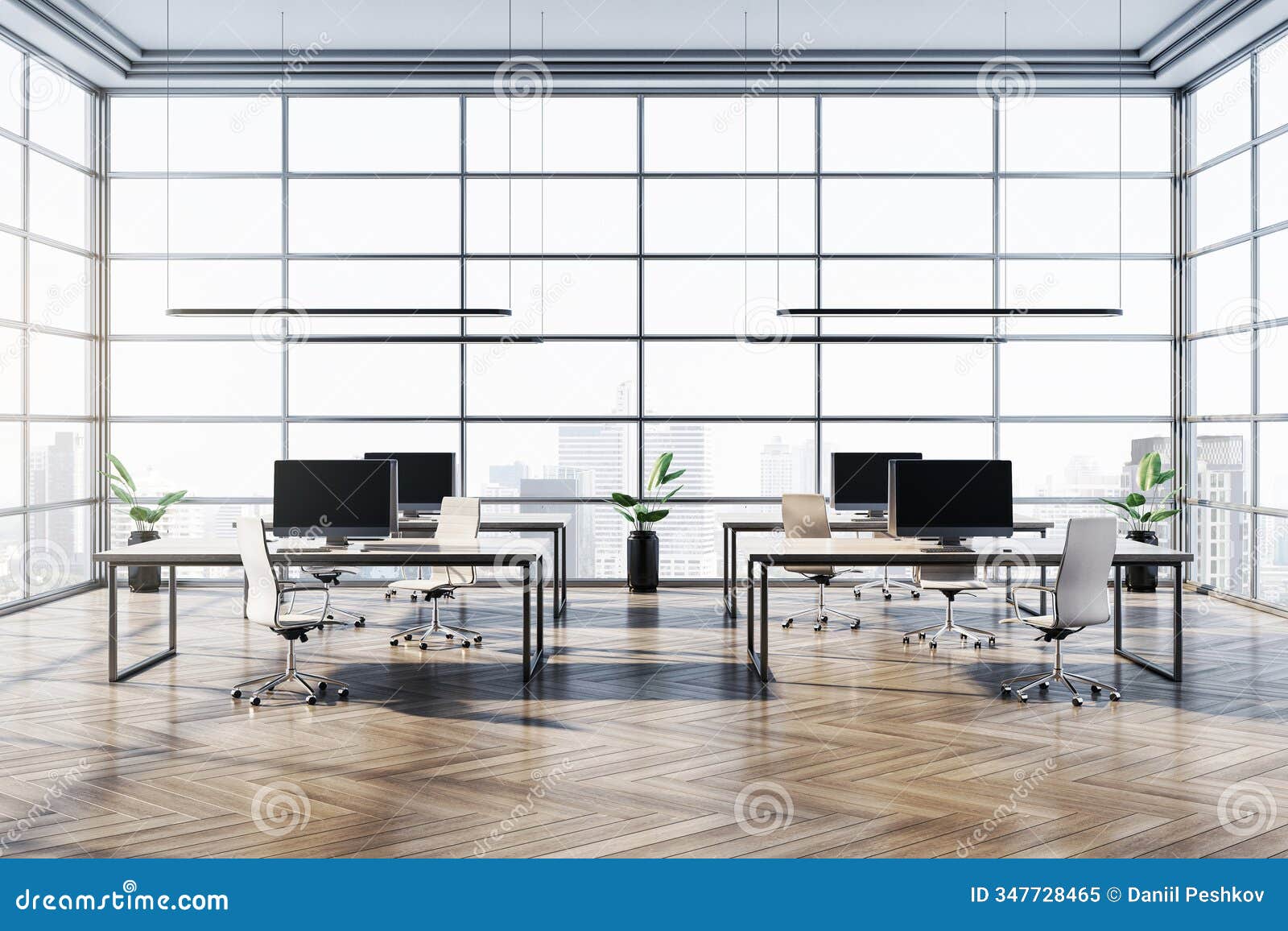 Modern Office Interior with Desks, Chairs, and Computers in a Bright ...