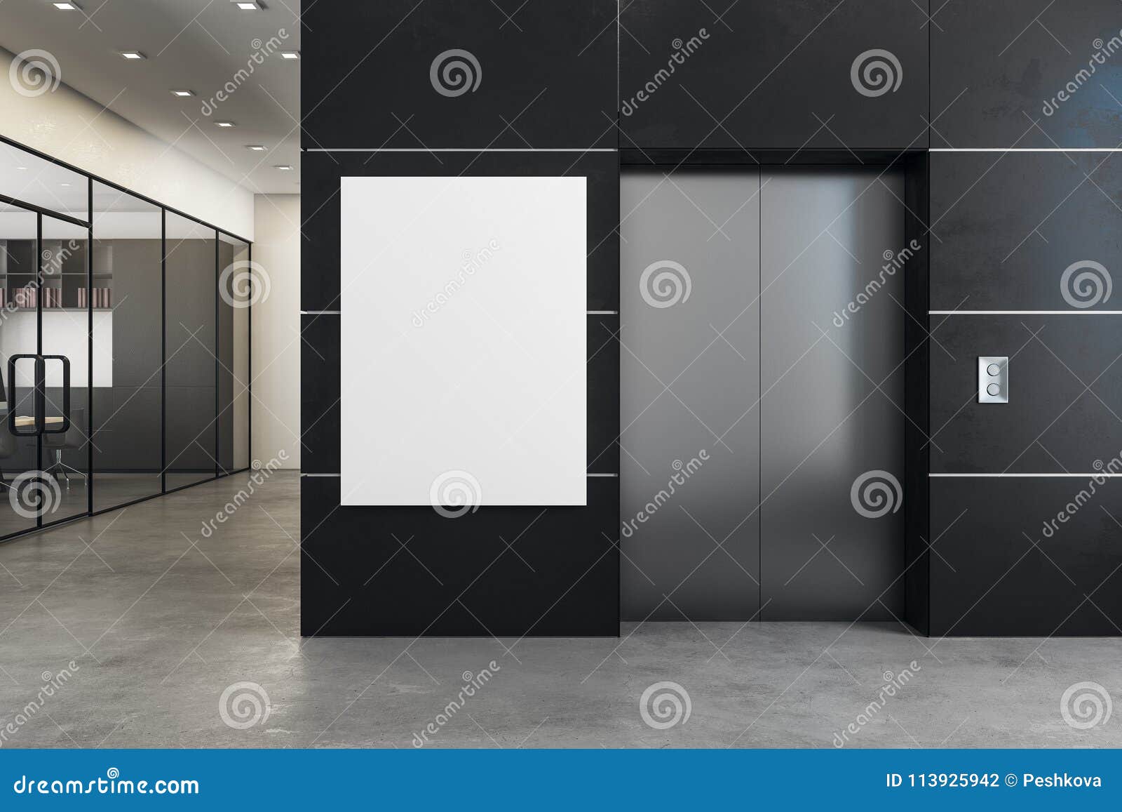 Modern Office with Elevator and Banner Stock Illustration ...