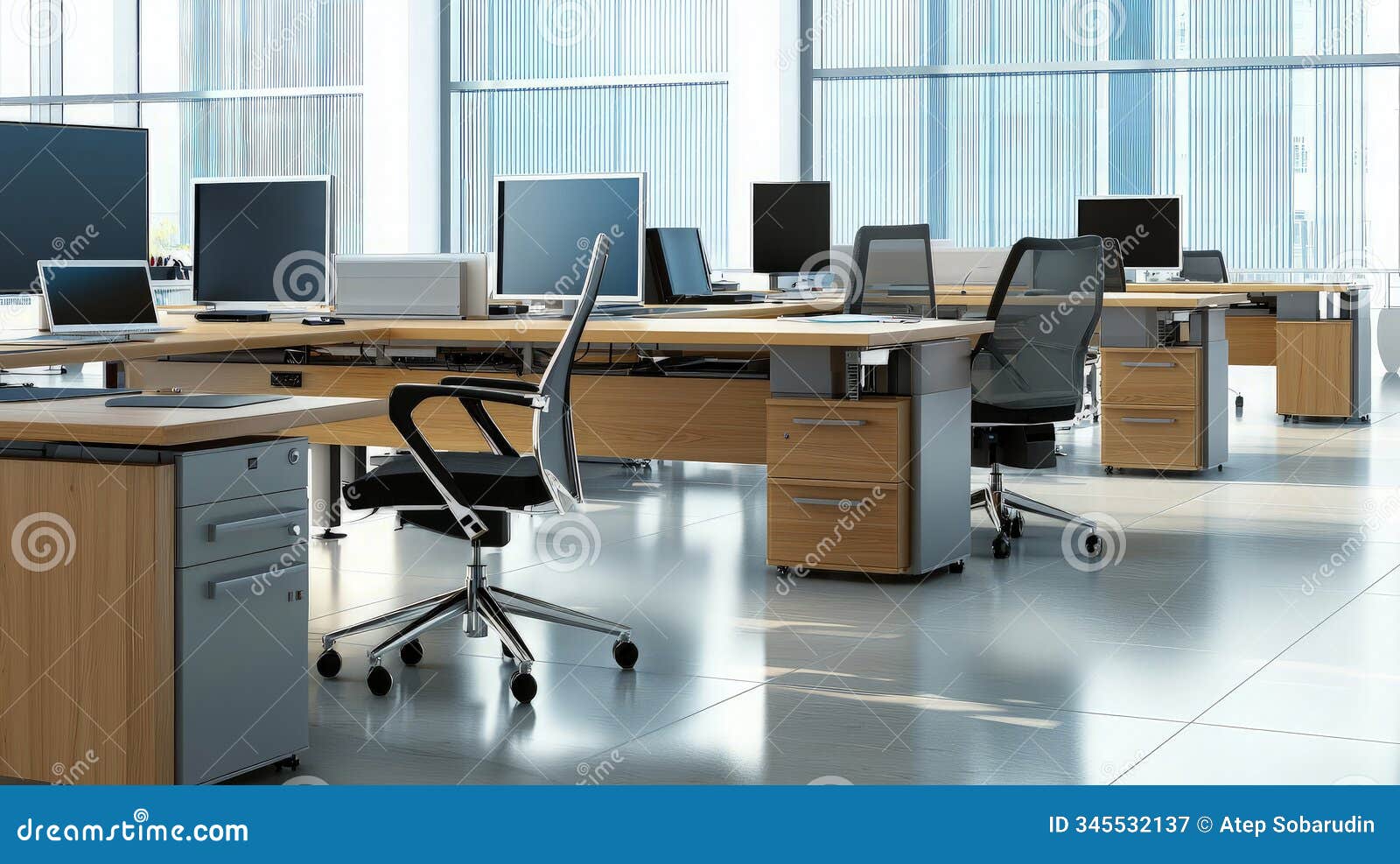 Modern Office Interior with Empty Desks and Chairs Stock Image - Image ...