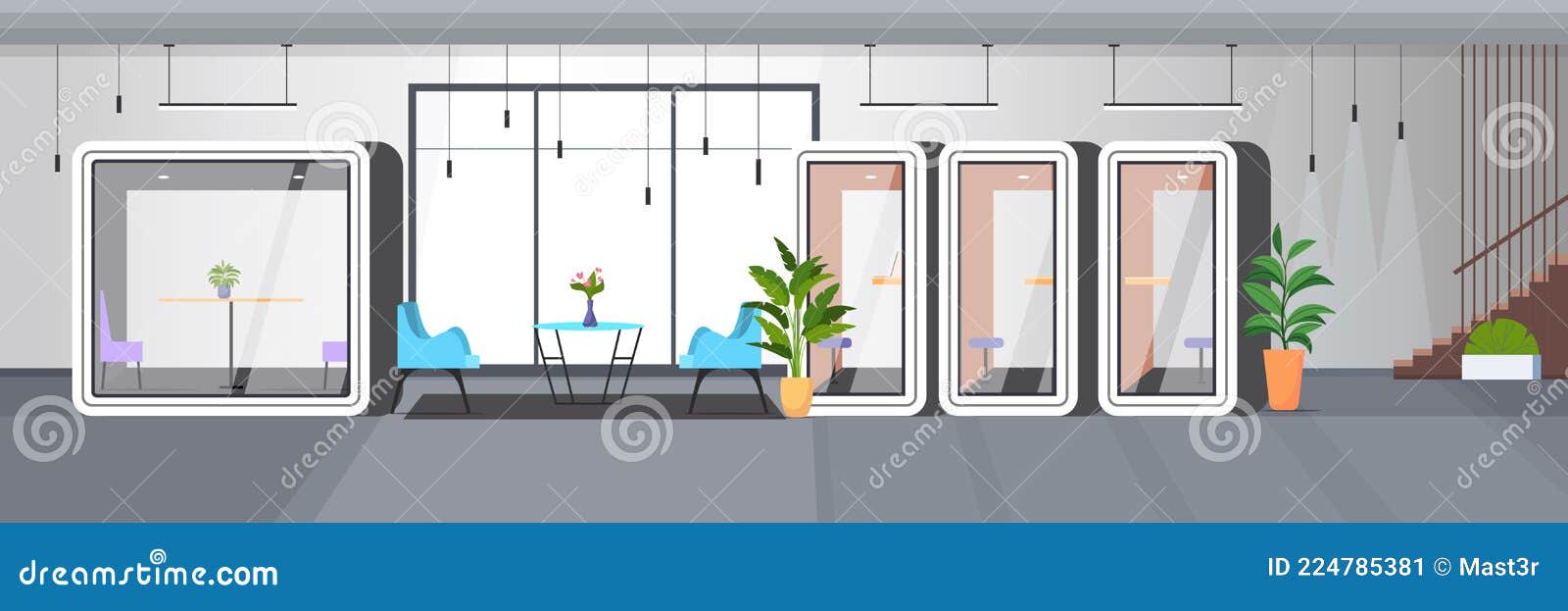Modern Office Interior Empty No People Workspace with Cabins Stock ...