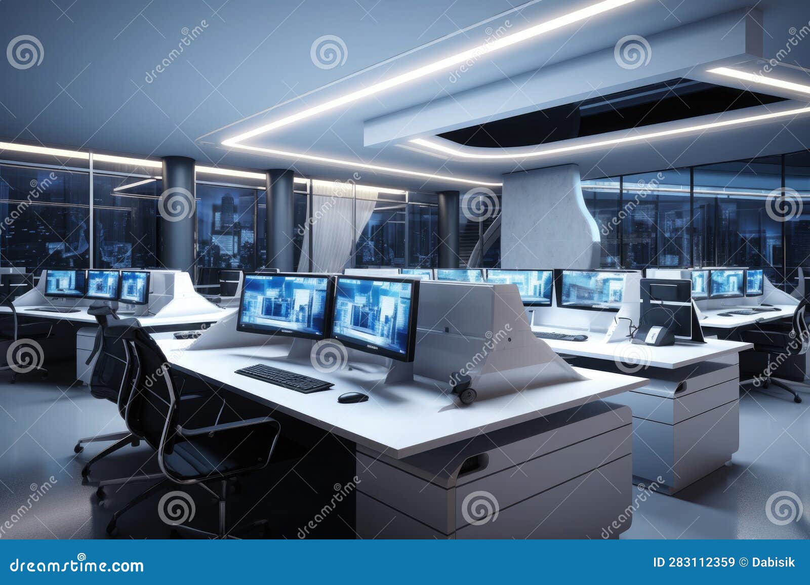Modern Office Interior with Computers for Working. Generative AI Stock ...