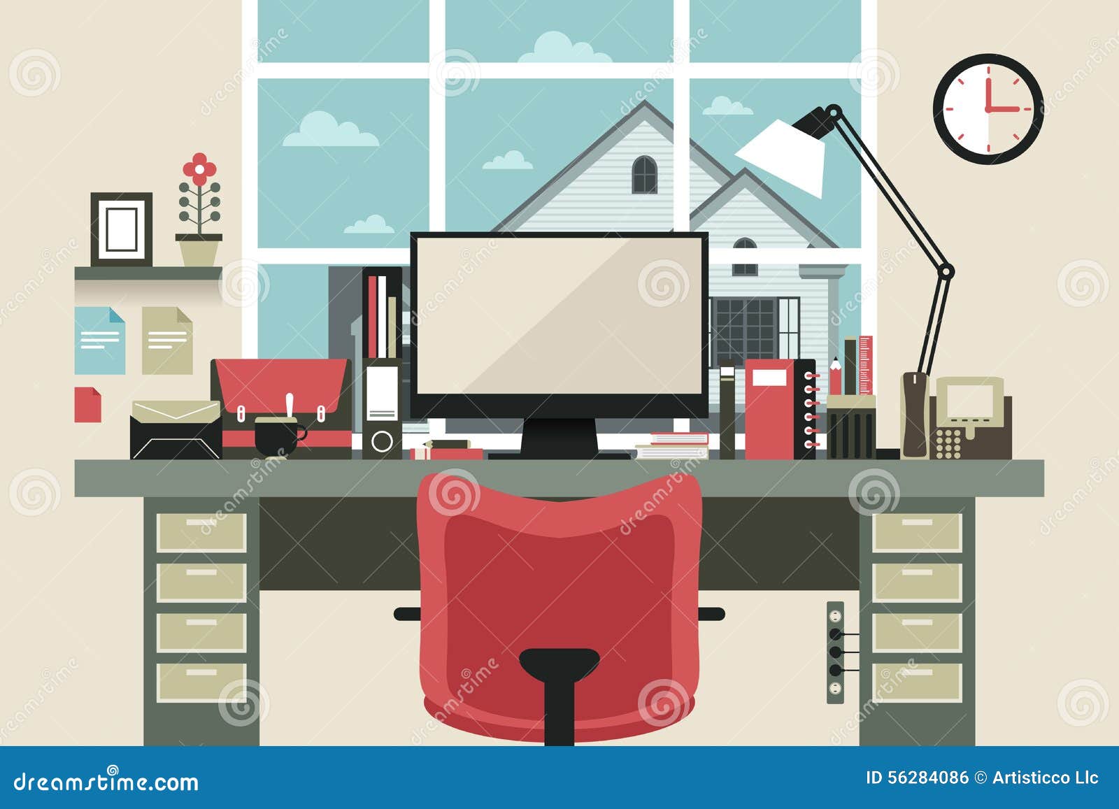 Modern Office Interior in Flat Design Stock Vector - Illustration of ...