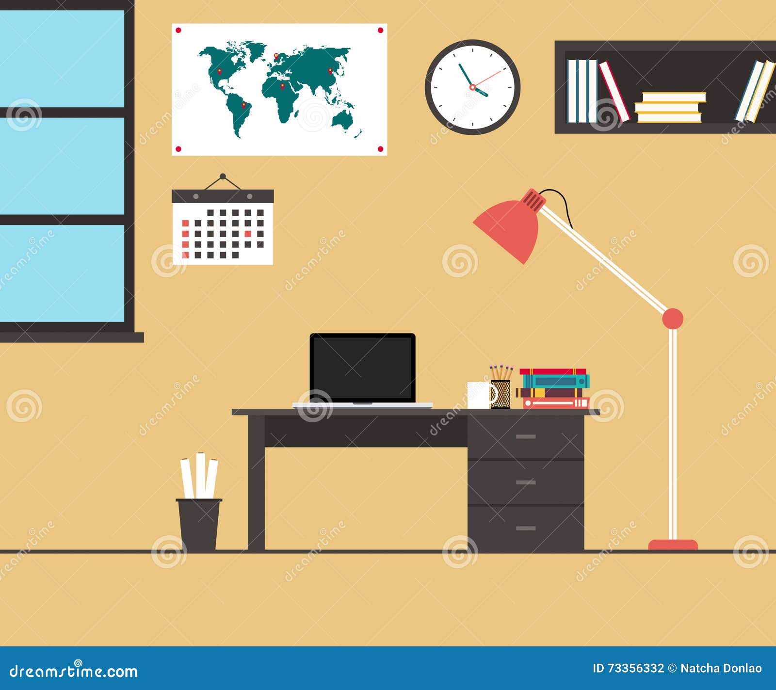 Modern Office Interior Flat Design Vector Illustration Stock Vector ...