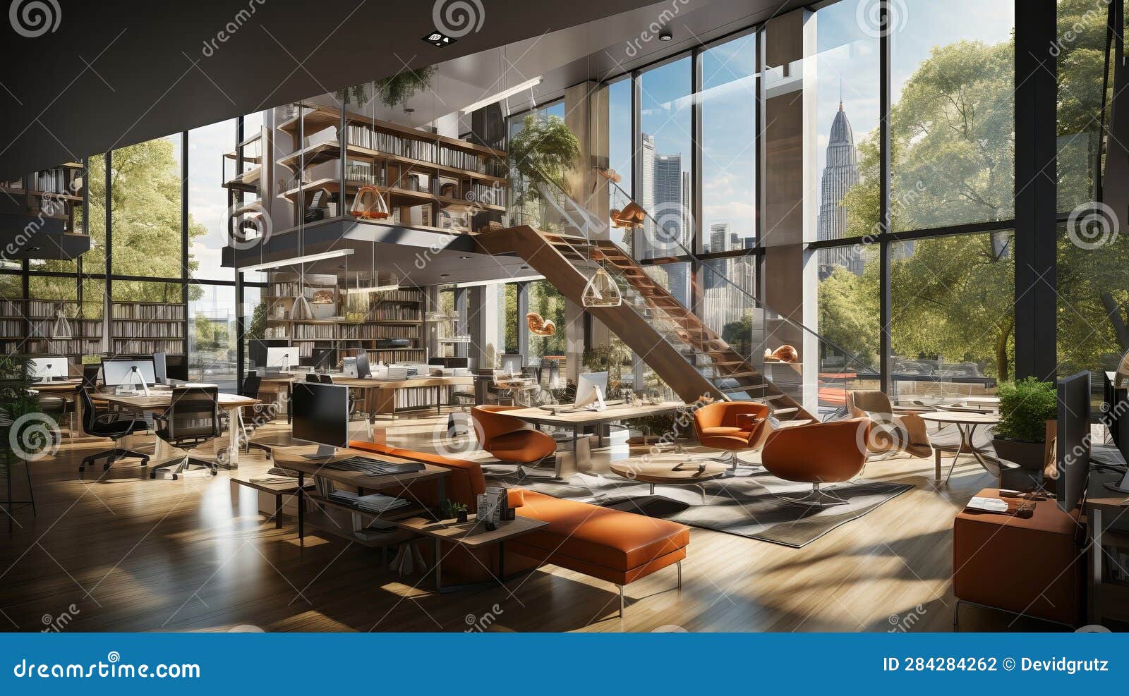 Modern Office Interior. Generative AI. Stock Illustration ...