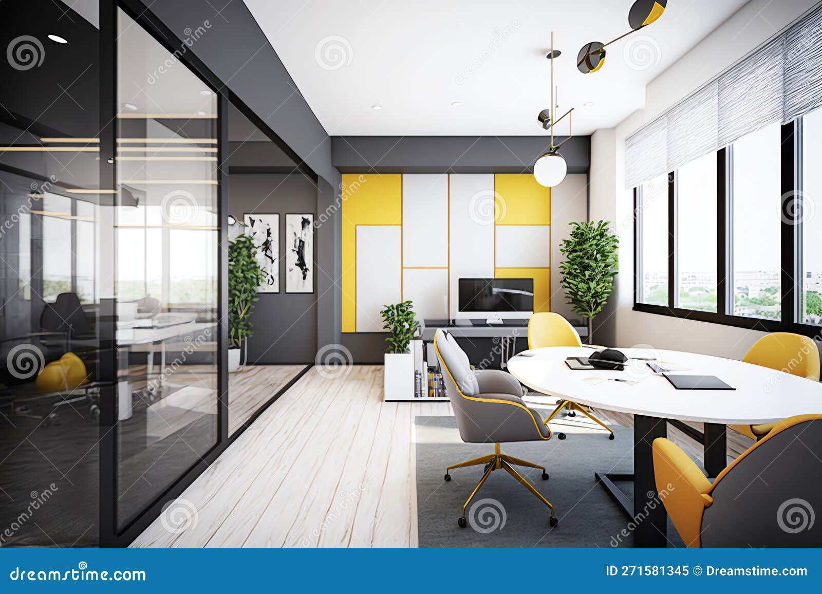 Modern Office Interior. Generative AI Stock Illustration - Illustration ...