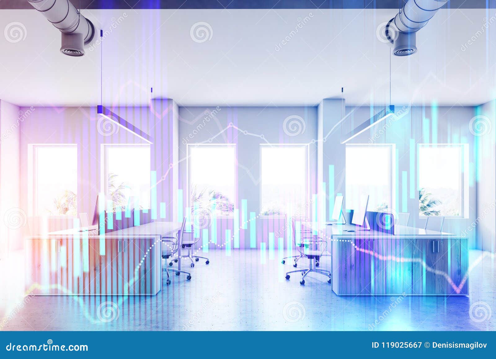 Modern Office Interior, Graphs Double Stock Illustration - Illustration ...