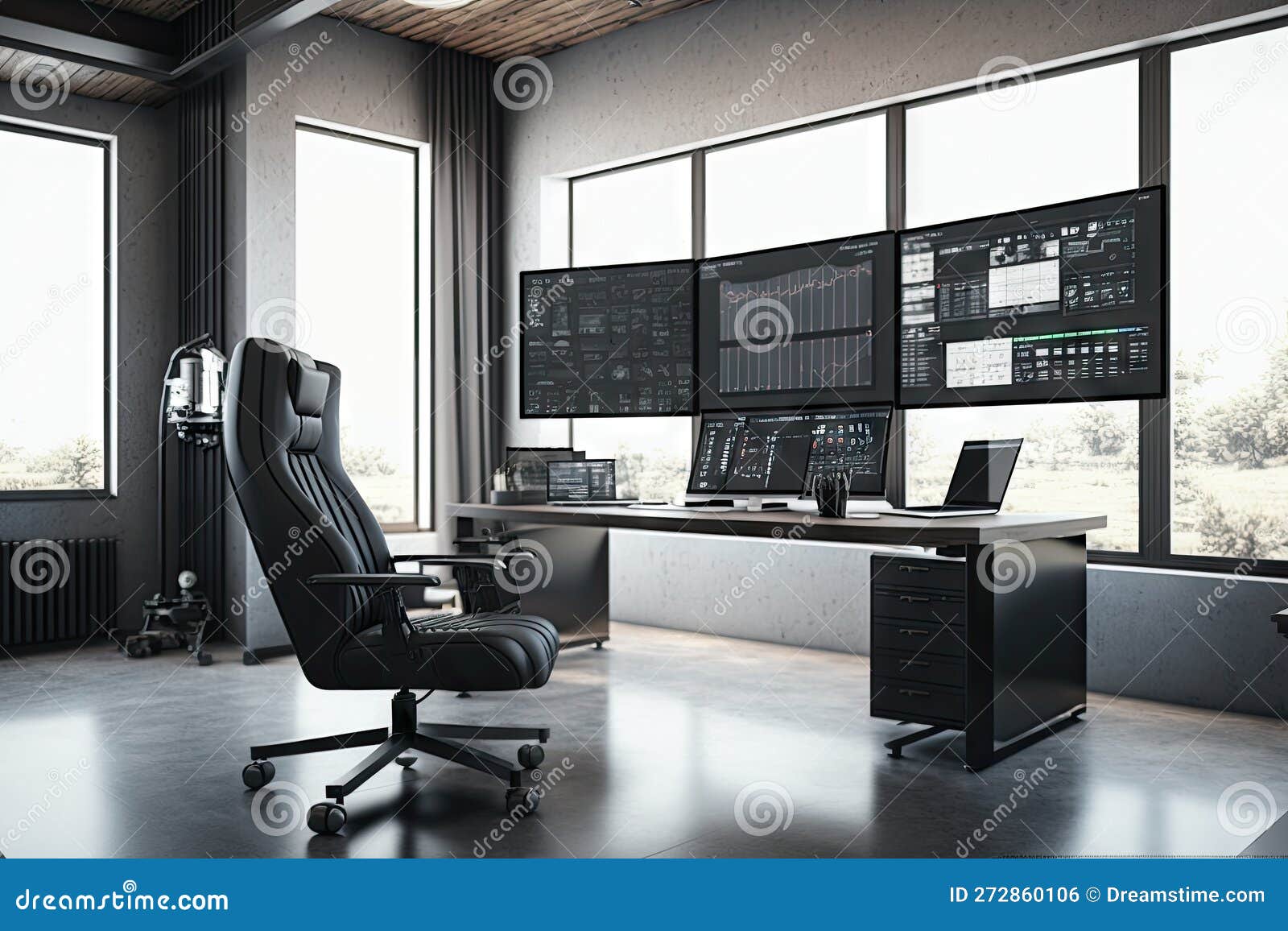 Modern Office Interior with Large Screen Computer and Ergonomic Chair ...