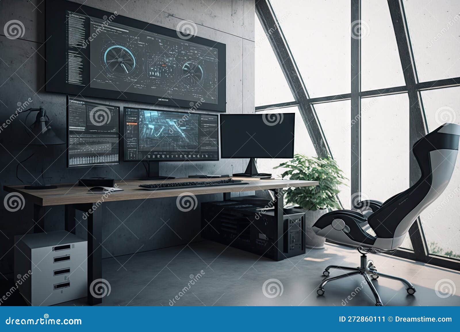 Modern Office Interior with Large Screen Computer and Ergonomic Chair ...