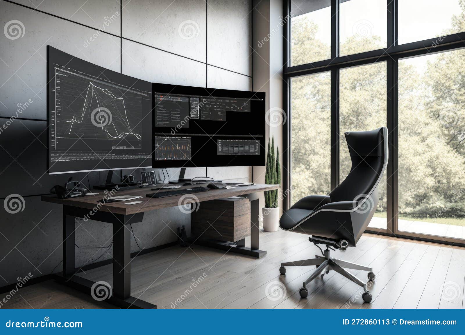 Modern Office Interior with Large Screen Computer and Ergonomic Chair ...