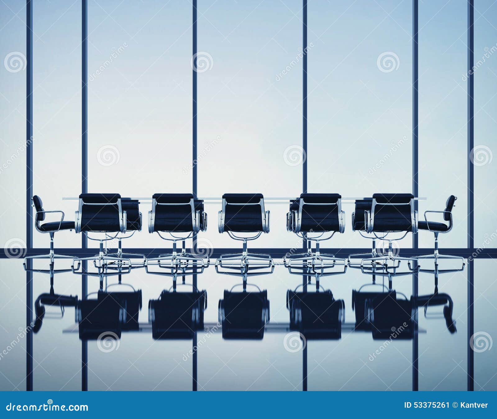 Modern Office Interior with Large Windows. 3D Rendering Stock ...