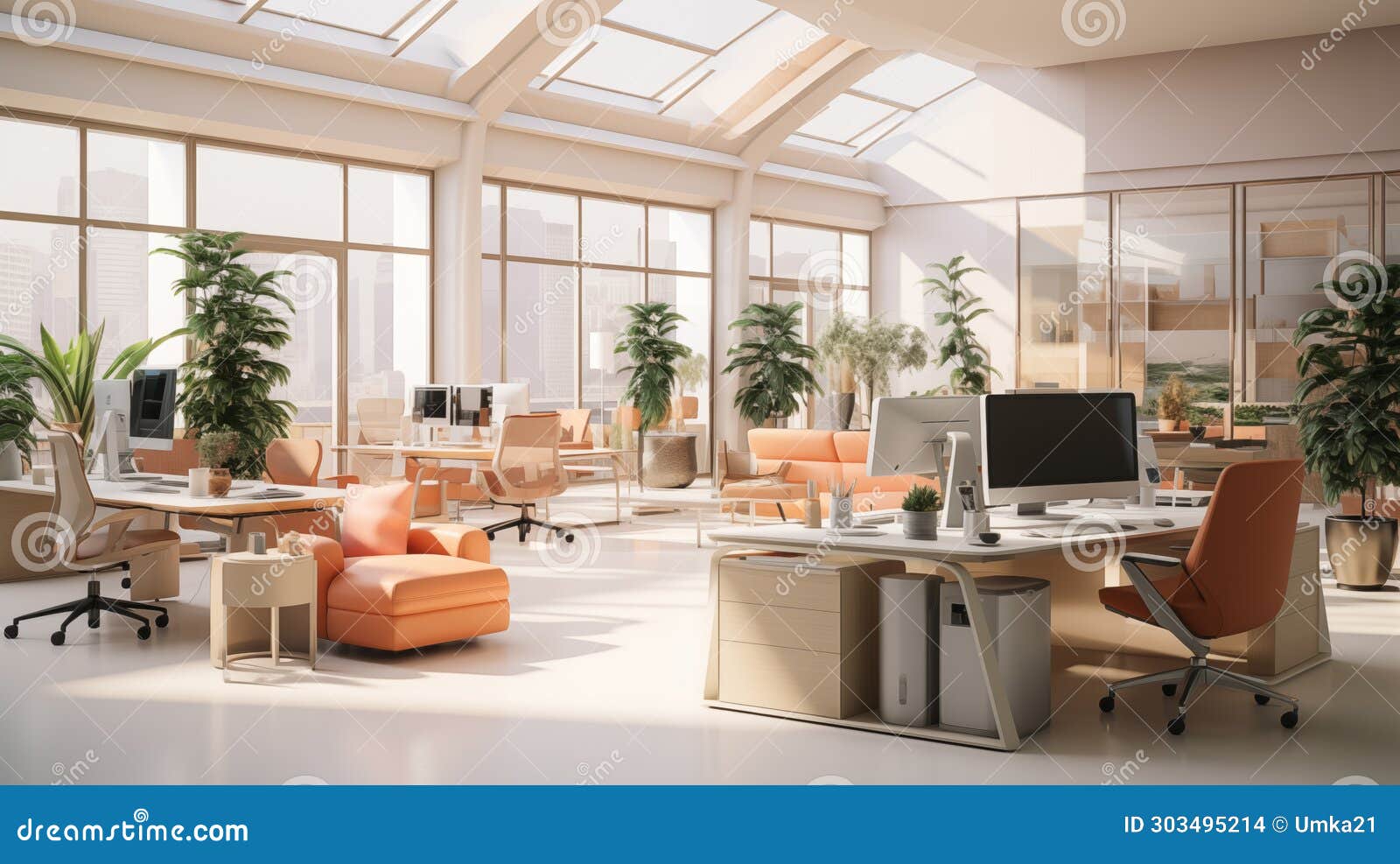 Modern Office Interior in Light Peach Color, Modern Workspace with ...