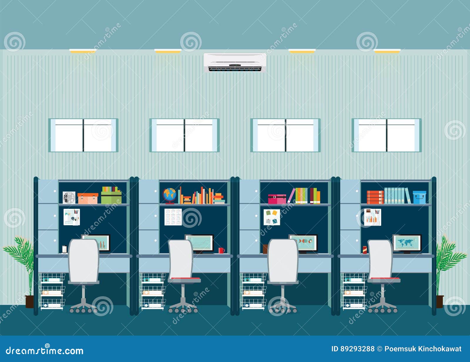 Modern Office Interior with Office Desk. Stock Vector - Illustration of ...