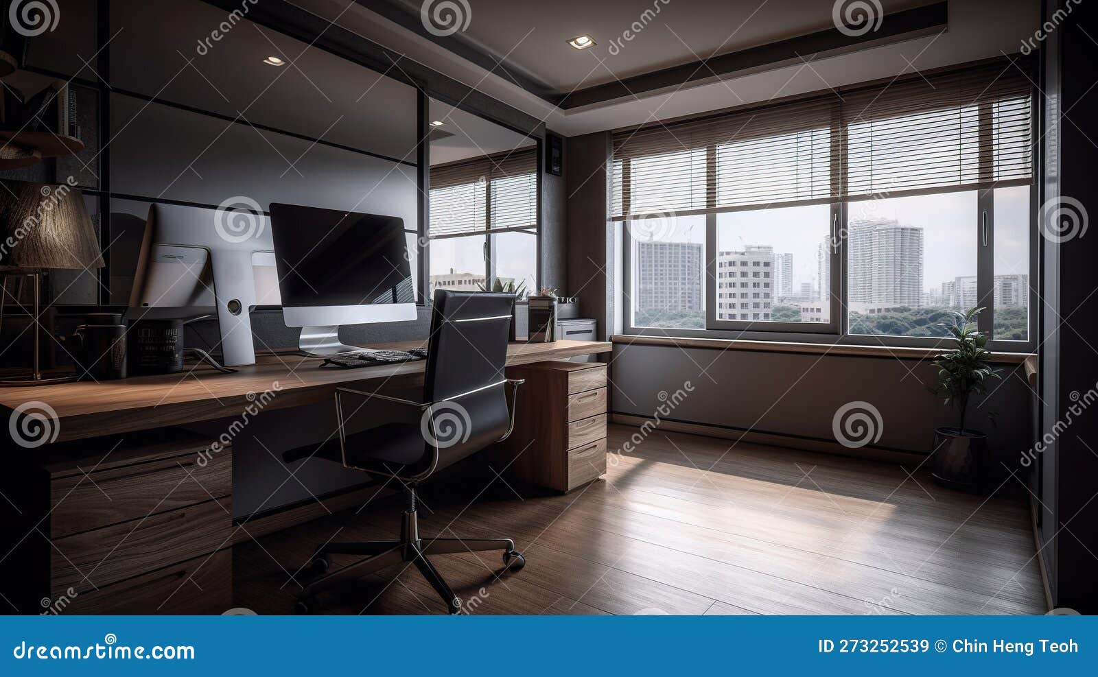 Modern Office Interior with Panoramic Window and City View. Generative ...