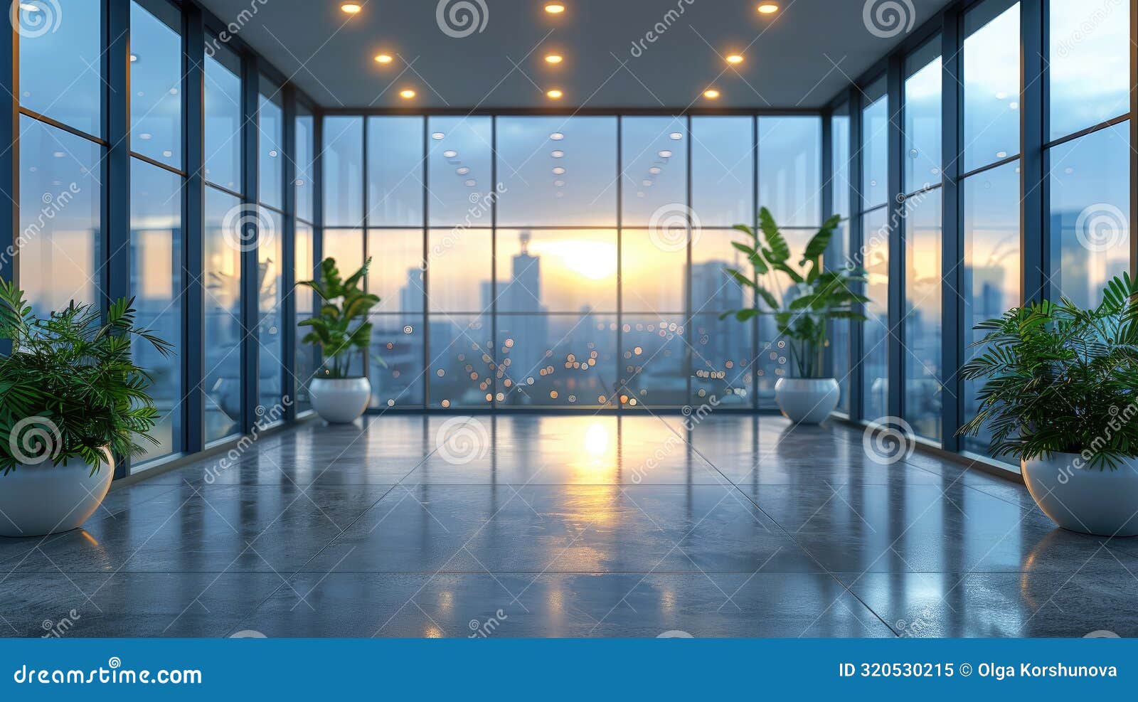 Modern Office Interior with Panoramic Windows at Sunset Stock Image ...