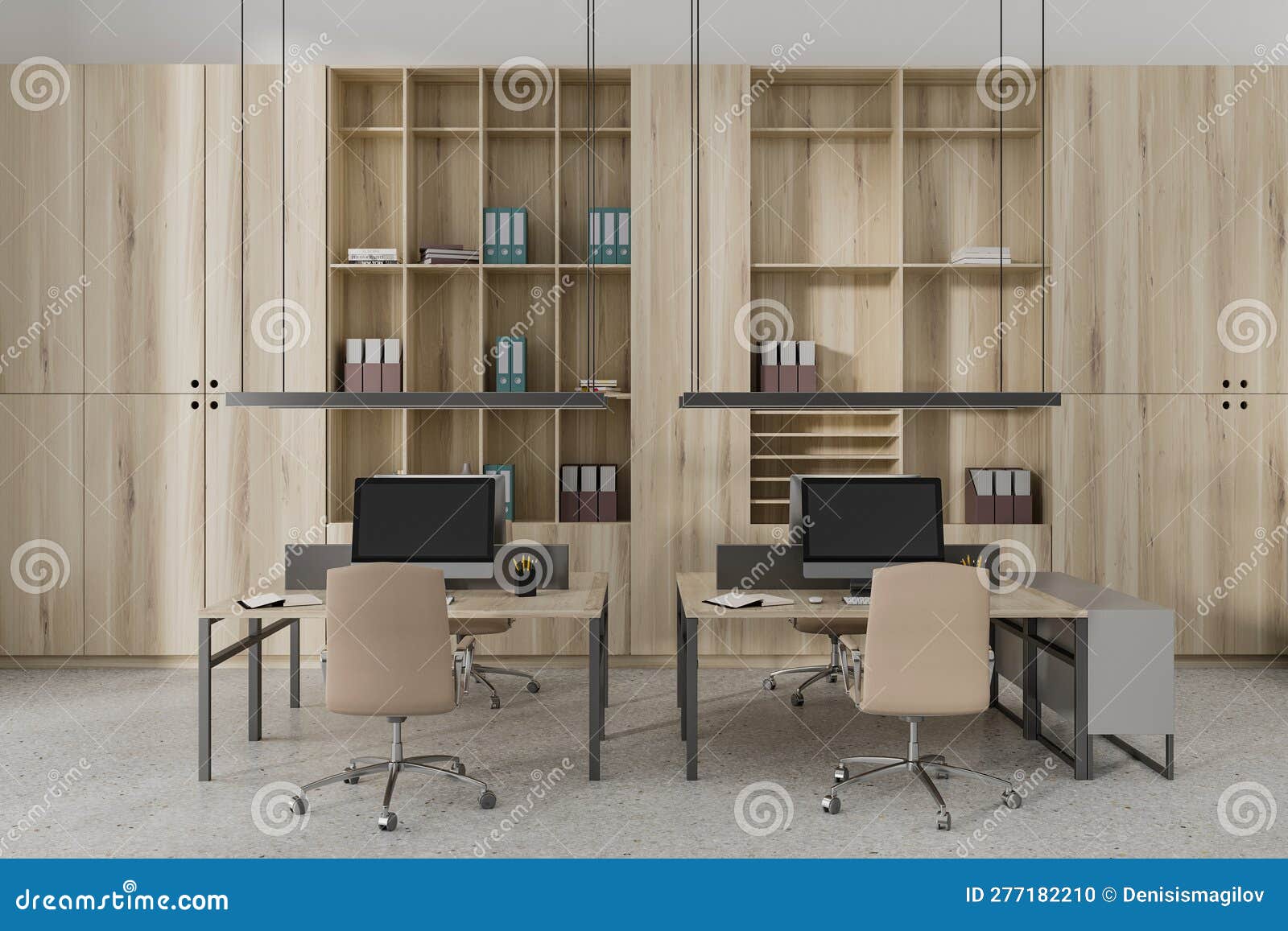 Modern Office Interior with Pc Computer and Shelf with Documents Stock ...