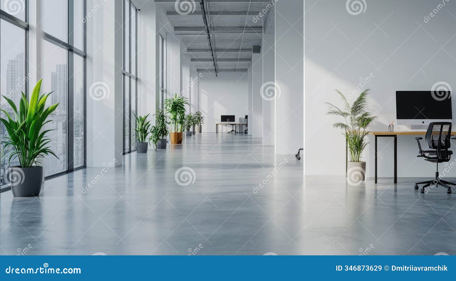 A Modern Office Interior with Plants and a Minimalist Design Stock ...