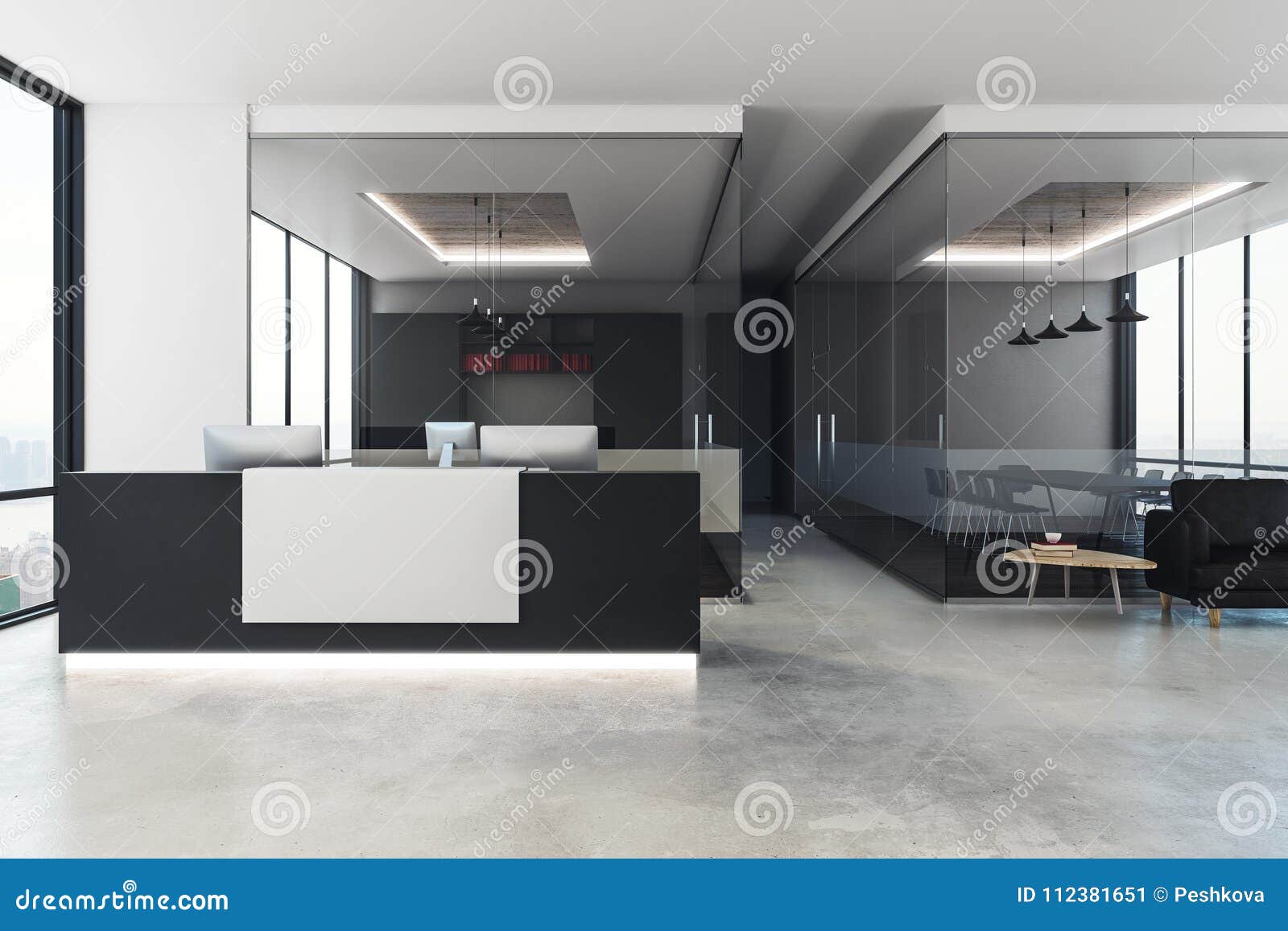 Modern Office Interior with Reception Stock Illustration - Illustration ...
