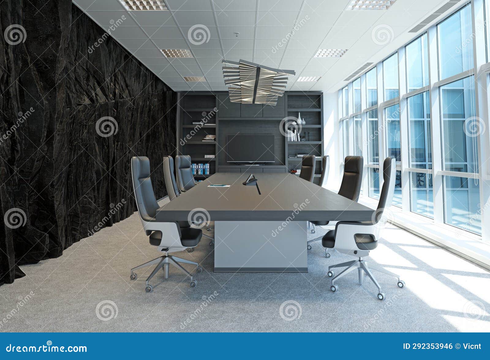 Modern Office Interior with Rock Feature Stock Illustration ...