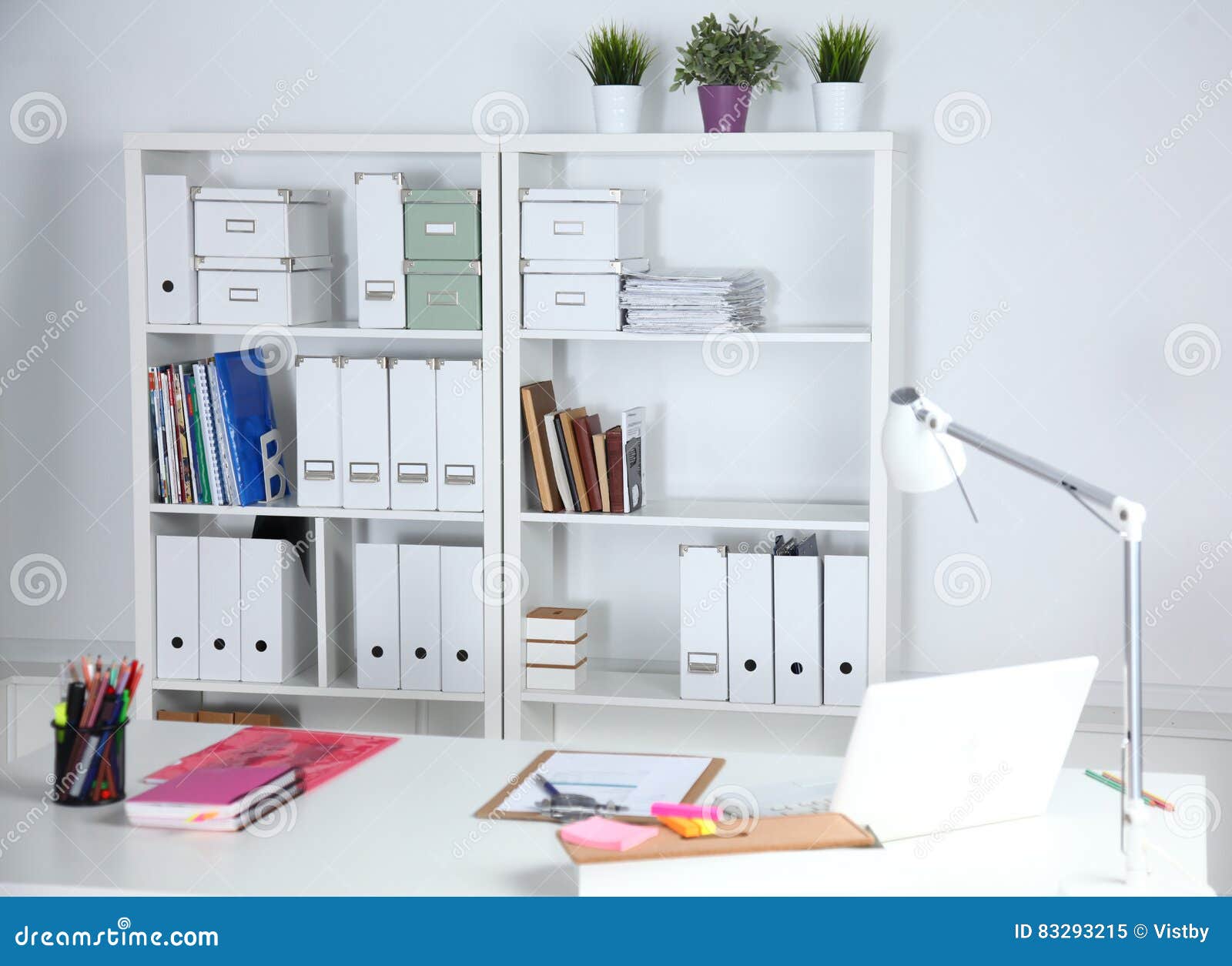 Modern Office Interior with Tables, Chairs and Bookcases Stock Image ...