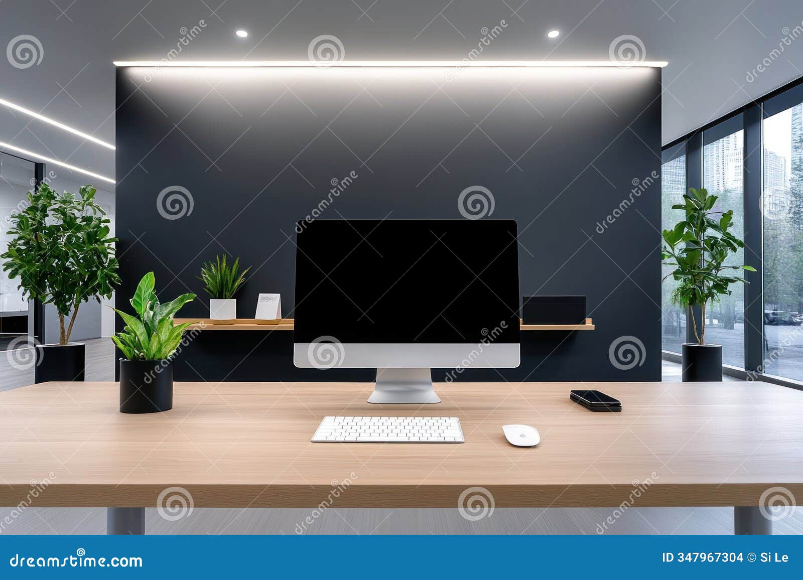 Workstation With Pc Computer White Screen Mockup And Office Accessories ...