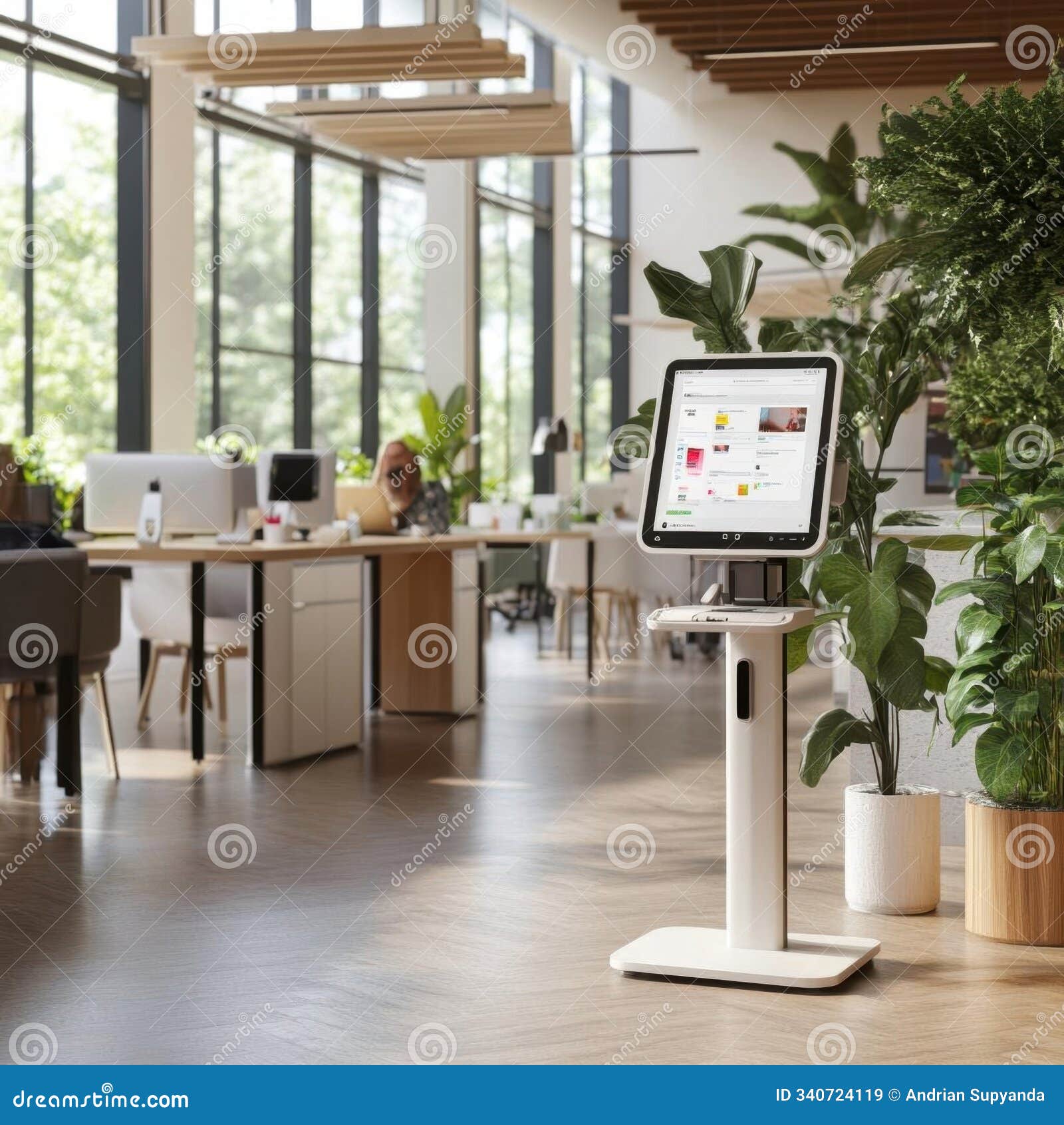 Modern Office Kiosk with Touchscreen Display Stock Illustration ...